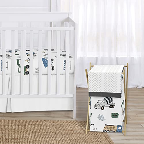 Sweet Jojo Designs Construction Truck Baby Kid Clothes Laundry Hamper - Grey Yellow Black Blue and Green Transportation Chevron Arrow