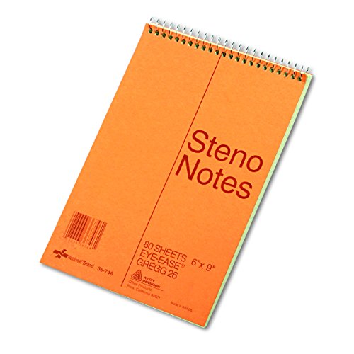 National Standard Spiral Steno Pad, Gregg Rule, Brown Cover, 80 Eye-Ease Green 6 X 9 Sheets