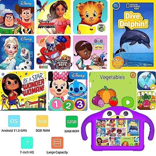 NORTH BISON 7 inch Android Tablet, Tablet for Kids, 3GB RAM 32GB ROM Toddler Tablet with Bluetooth, WiFi, GMS, Parental Control, Dual Camera, Shockproof Case, Educational, Games