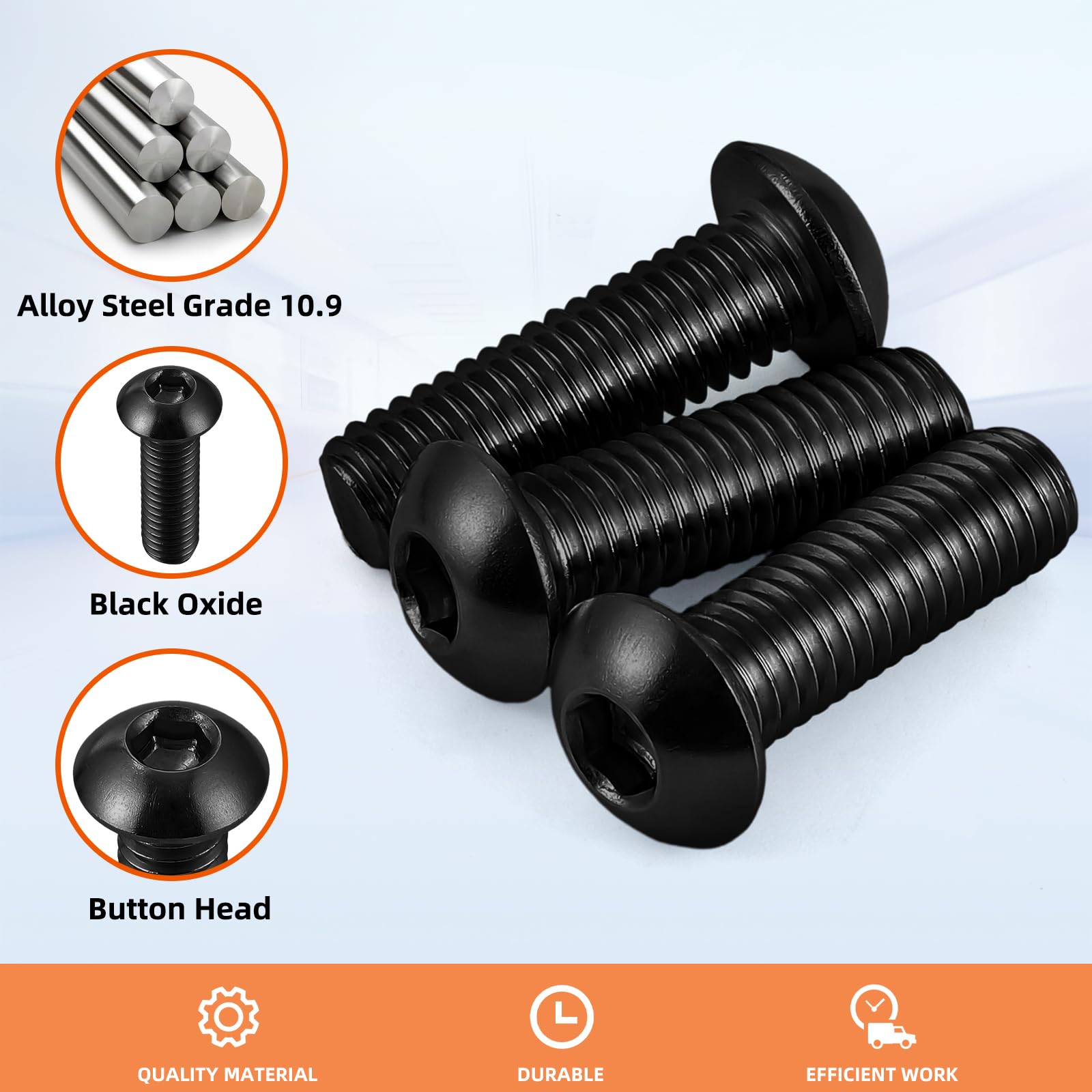 M5 x 16mm Button Head Hex Socket Cap Screws, 10.9 Grade Alloy Steel, Black Oxide Finish, 100 PCS