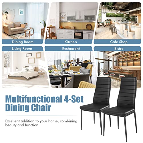 Giantex Set of 4 Dining Chairs, Upholstered Dining Side Chairs with Stain-Proof PVC Leather, Non-Slip Footpads,Easy to Clean and Assemble, High Back Black Kitchen Dining Chairs