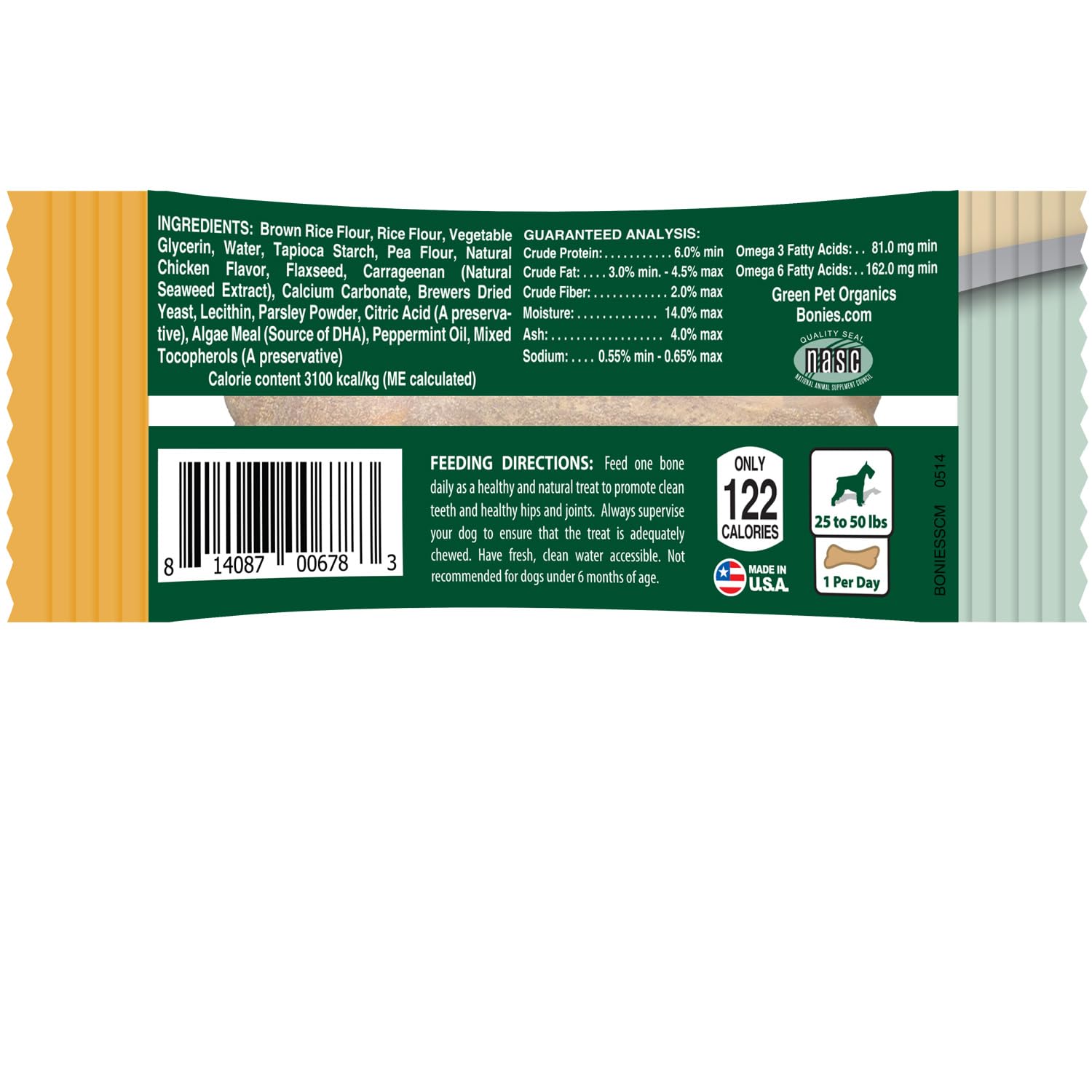Bonies Natural Skin & Coat Formula Medium-Sized Single Bone - Promote Silky Coat & Healthy Skin, Healthy Teeth & Fresh Breath, Low Calories - Chicken Flavor, 1 Bone
