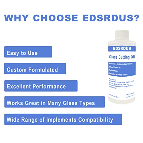 EDSRDUS Glass Cutting Oil for Cutting Glass, Stained Glass, Glass Bottles with Precision top Suitable for All Glass Cutting Tools 4OZ