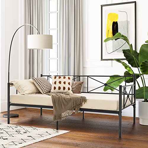 Giantex Twin Size Daybed Frame, Metal Sofa Bed w/Heavy Duty Steel Slats Support, Mattress Foundation, Dual-Use Platform Bed for Living Room Bedroom Guest Room, Easy Assembly, Black
