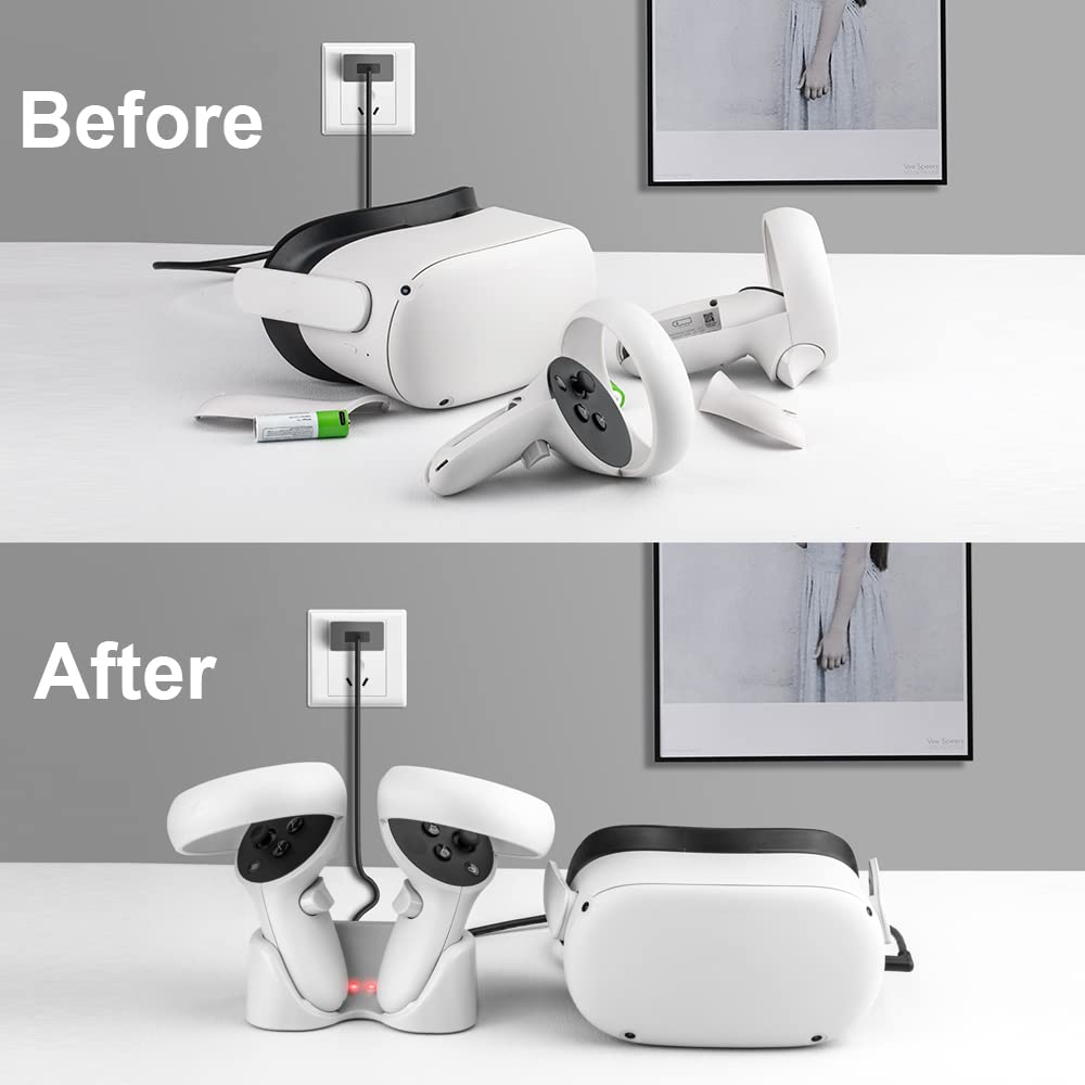 Iesooy Quest 2 Charger Dock Station for Quest 2 Headset and Controller, Quest 2 Charging Station with 2 Rechargeable Batteries, Charging Stand for Quest 2 Handle