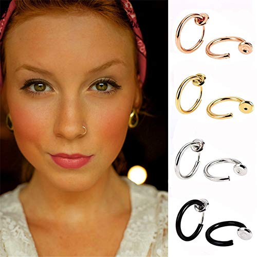 Alisaso 12pcs Punk Clip on Fake Nose Lip Hoop Rings Earrings Body Piercing(Color Random)