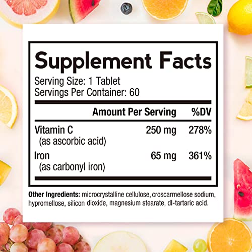 Doctor’s Recipes Iron 65 mg Carbonyl Iron with Vitamin C, Maximized Absorption Easy on The Stomach, Red Cells Formation, Blood, Heart, Brain, Muscle & Immunity Health, Vegan Non-GMO 60 Tablets