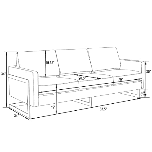 LeisureMod Lincoln Modern Mid-Century Upholstered Velvet 83" Sofa with Gold Frame, Purple