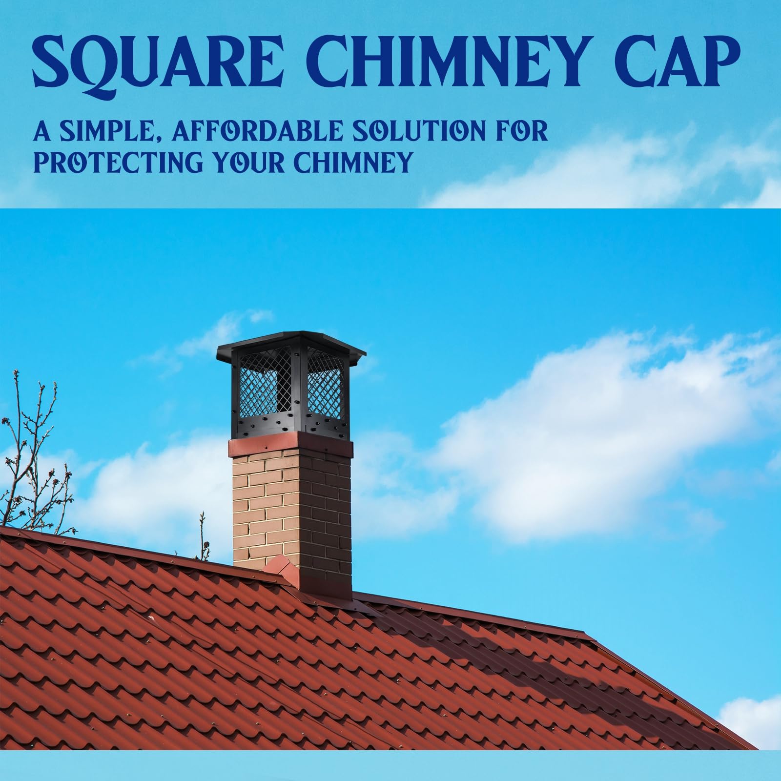 Blulu 9" x 9" Chimney Cap Galvanized Steel Chimney Cover Chimney Rain Cap Fireplace Chimney Cap for Outside Adjustable Bottom to Fit Existing Clay Flue Tile Sizes, Black