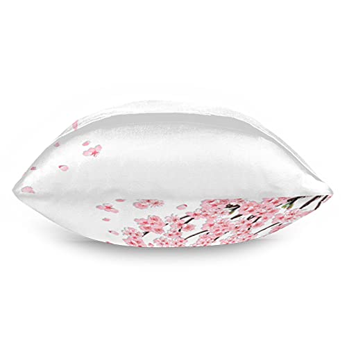Cute Flower Satin Pillowcase for Hair and Skin Japanese Flower Cherry Blossoms Silk Pillowcase Soft Satin Cooling Pillow Covers No Zipper with Envelope Closure Standard Size(20 × 26inch 1 pcs)