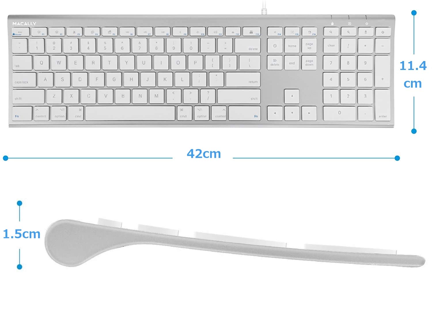 Macally Ultra Slim USB Wired Computer Keyboard - Compatible Apple Keyboard or Windows - Full Size Keyboard with 20 Mac Keyboard Keys - Low Profile Keyboard for iMac Desktop, Macbook Pro/Air