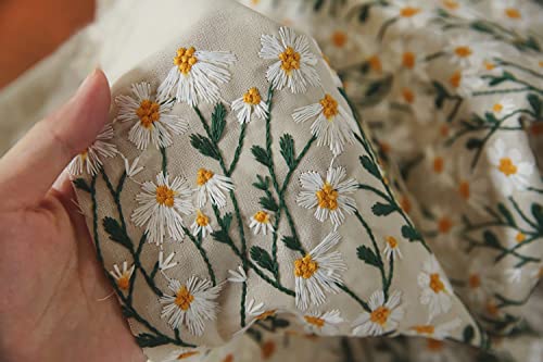 CraftDesignL Linen Daisy Embroiderd Cotton Fabric,Floral Embroidered Fabric,Daisy Fabric,Embroidered Fabric,Dress Fabric,Designer Fabric,Fabric by Yard (Beige)