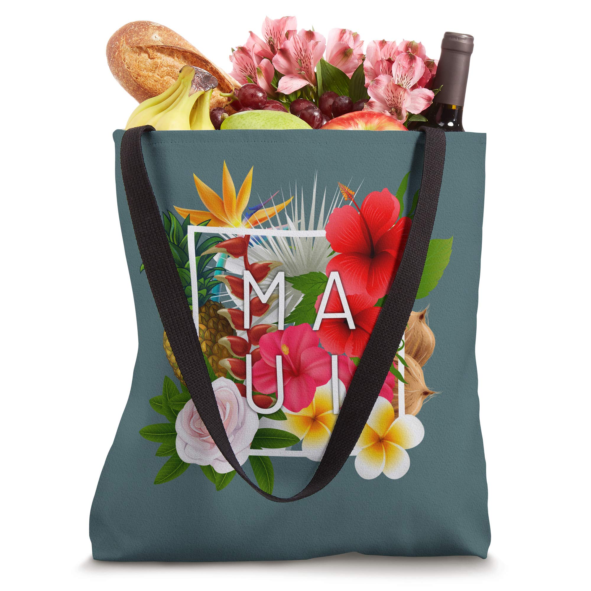 Flowers of Maui Word Art - Hawaiian Island Souvenir Tote Bag