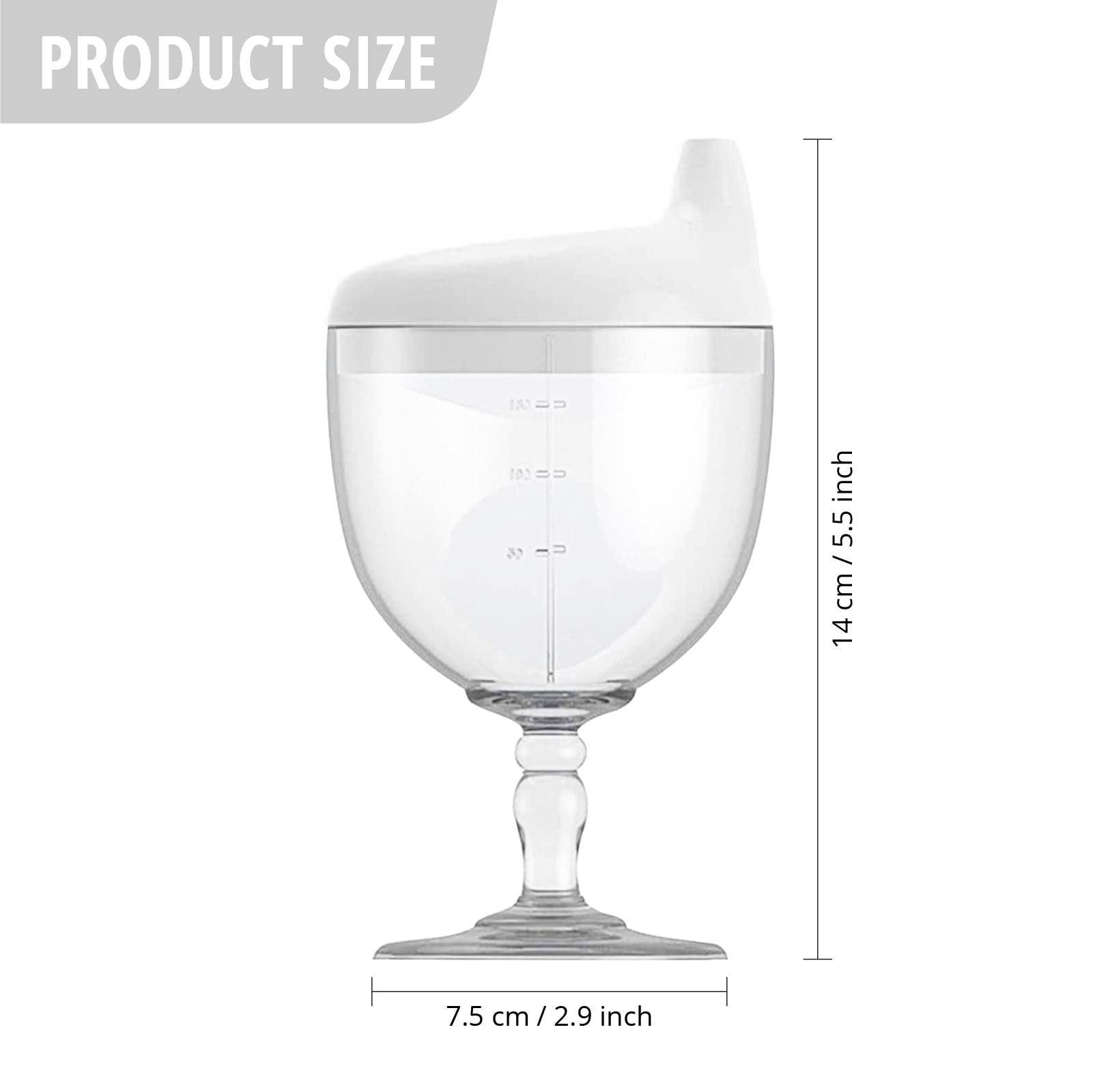 Baby Wine Sippy Cup - Plastic Wine Glass Goblet Beverage Mug Milk Bottle with Lid for Kids on Birthday Party Celebration (5oz) (White)