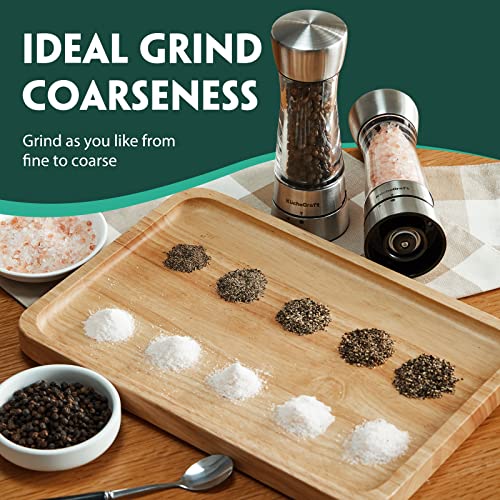 KucheCraft Pepper Grinder - Easy Grip Pepper Mill Grinder or Salt Grinder Refillable - Stainless Steel Peppercorn Grinder with Upgraded Grinding Precision