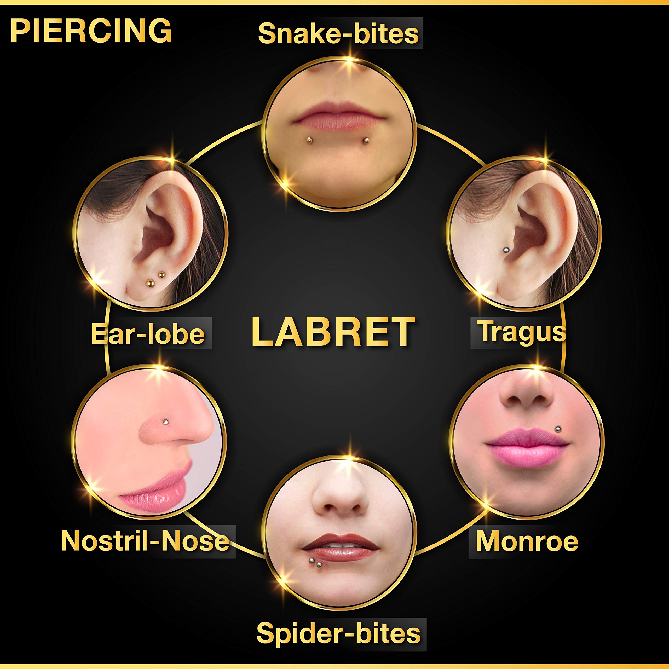 BanaVega 4PCS Stainless Steel Black Lip Ring Studs 14g 1/2 12mm 3mm Ball Spike Monroe Earrings Vertical Labret Piercing Jewelry 8028