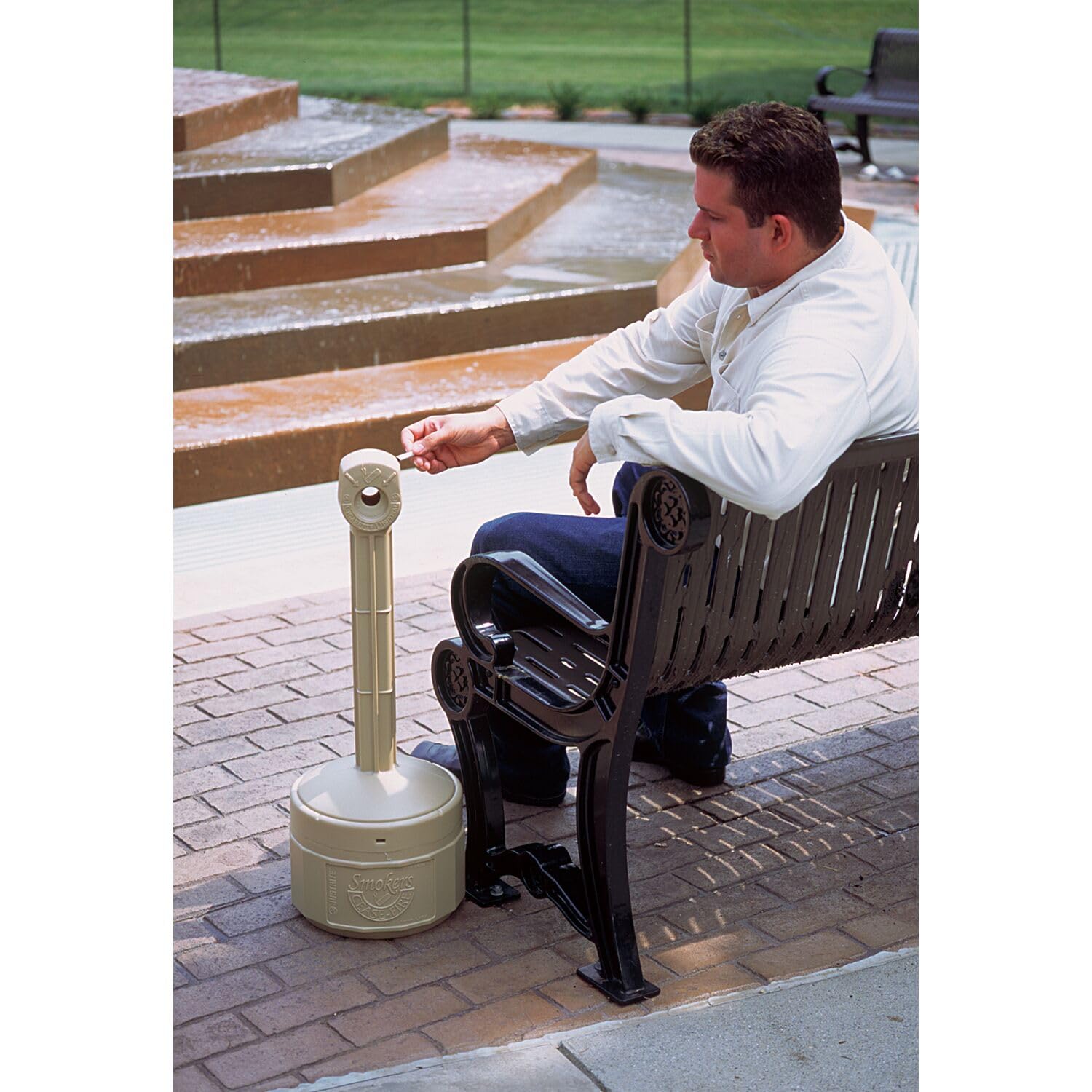 Justrite, Personal Smoker’s Cease-Fire Outdoor Ashtray, Polyethylene Standing Ashtray with Steel Bucket, 1 Gallon, Black, 26806D