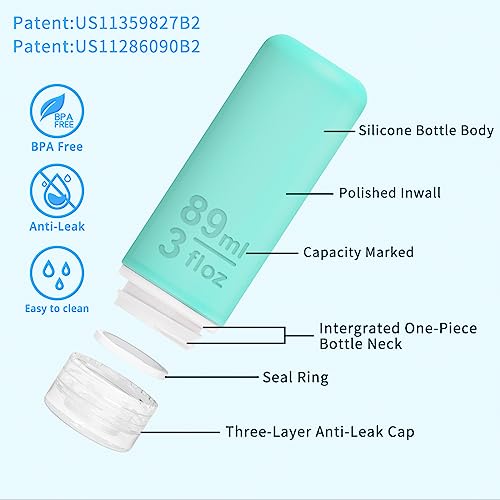 Craftend Silicone Travel Bottles for Toiletries TSA Approved Travel Size 3oz Containers Set 4 Pack Portable Leak Proof Refillable Cosmetic Squeeze Bottles Shampoo Conditioner Body Lotion Shower Gel