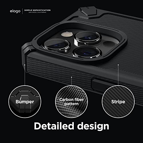 Elago Armor iPhone 14 Pro Max 6.7" Case - Military Grade Drop Protection, Heavy-Duty Carbon Fiber Texture, Shockproof Bumper (Black)