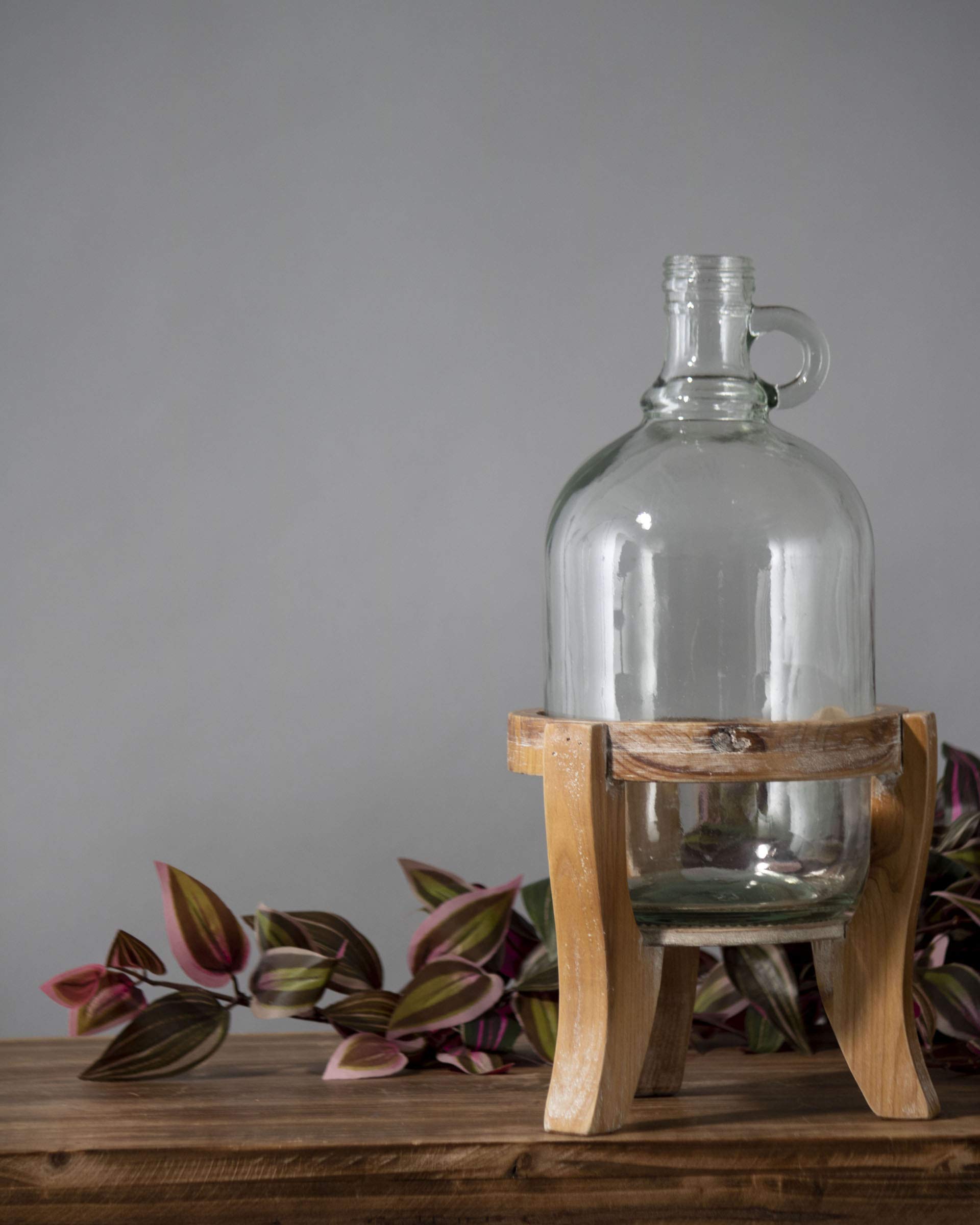 Foreside Home & Garden Glass Growler Vase with Natural Wood Stand