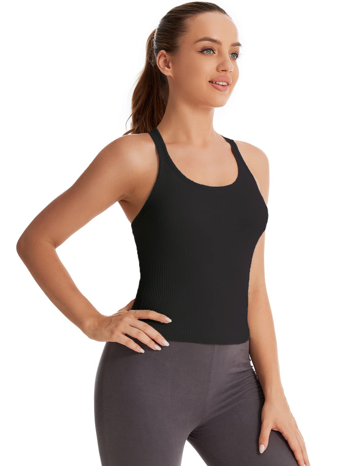 Avacoo Black Tank Tops with Built in Shelf Bra Athletic Tops for Women Black Tops Size 8