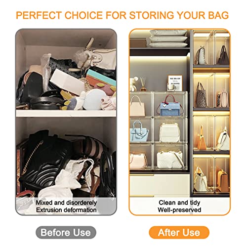 GZHOK 4 pack Clear Plastic Purse Organizer for Closet,Handbag Storage,Purse Storage Organizer,Clear Display Storage for Wallet,Shoes,Book,Cosmetic,Toys,Clothes