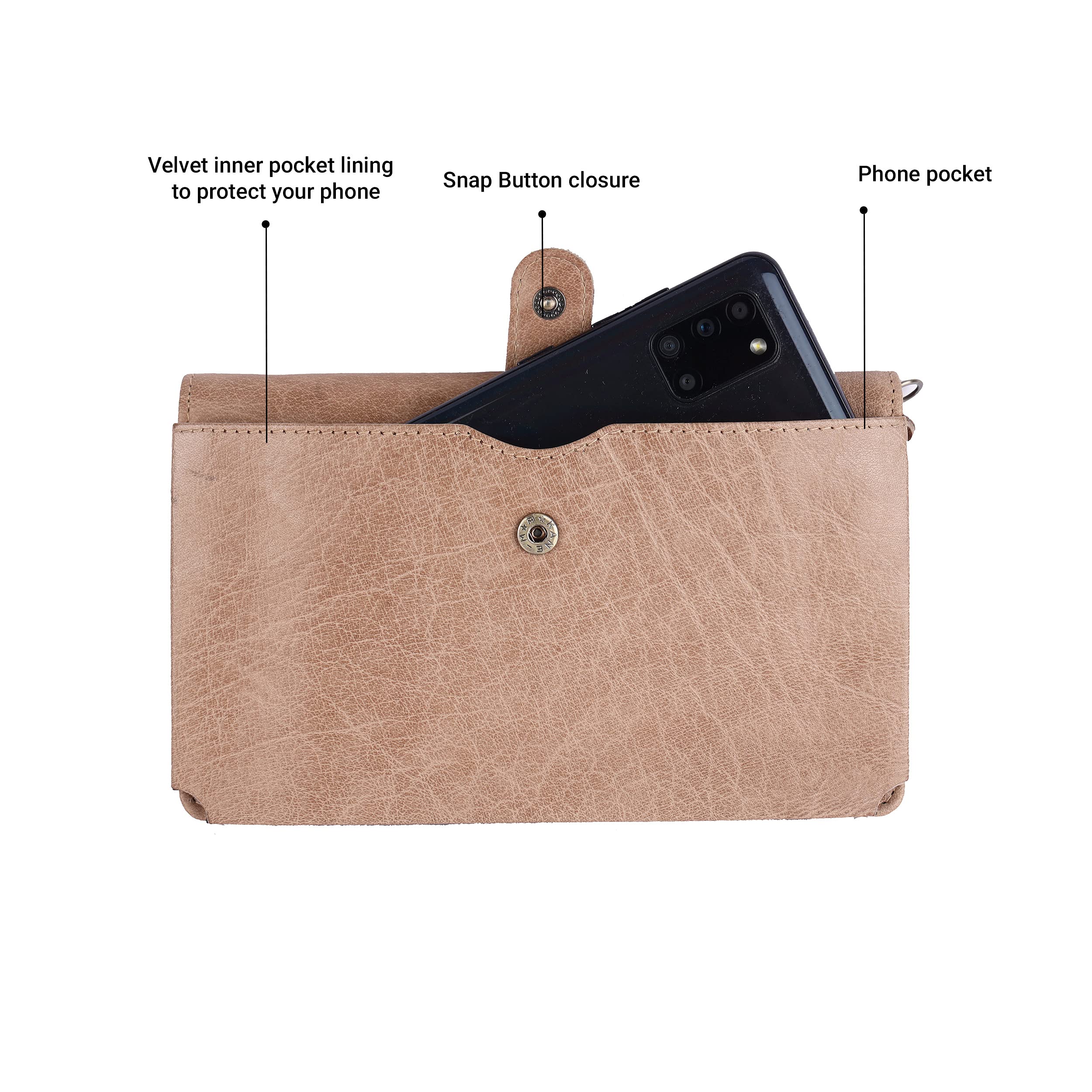LEDERBUCK Real Leather Smartphone Crossbody Handbag Wristlet Purse Clutch for Women (Nougat)