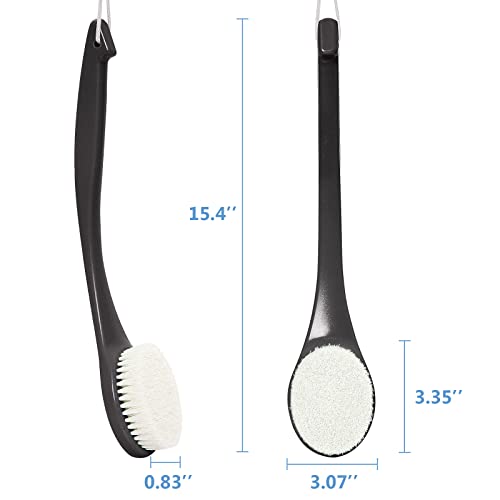 Exfoliating Shower Brush, Bath Body Brush, Never Mold Back Brush Long Handle for Shower, Dry Brushing Body Brush or Wet Brush with Moderate Bristles Black