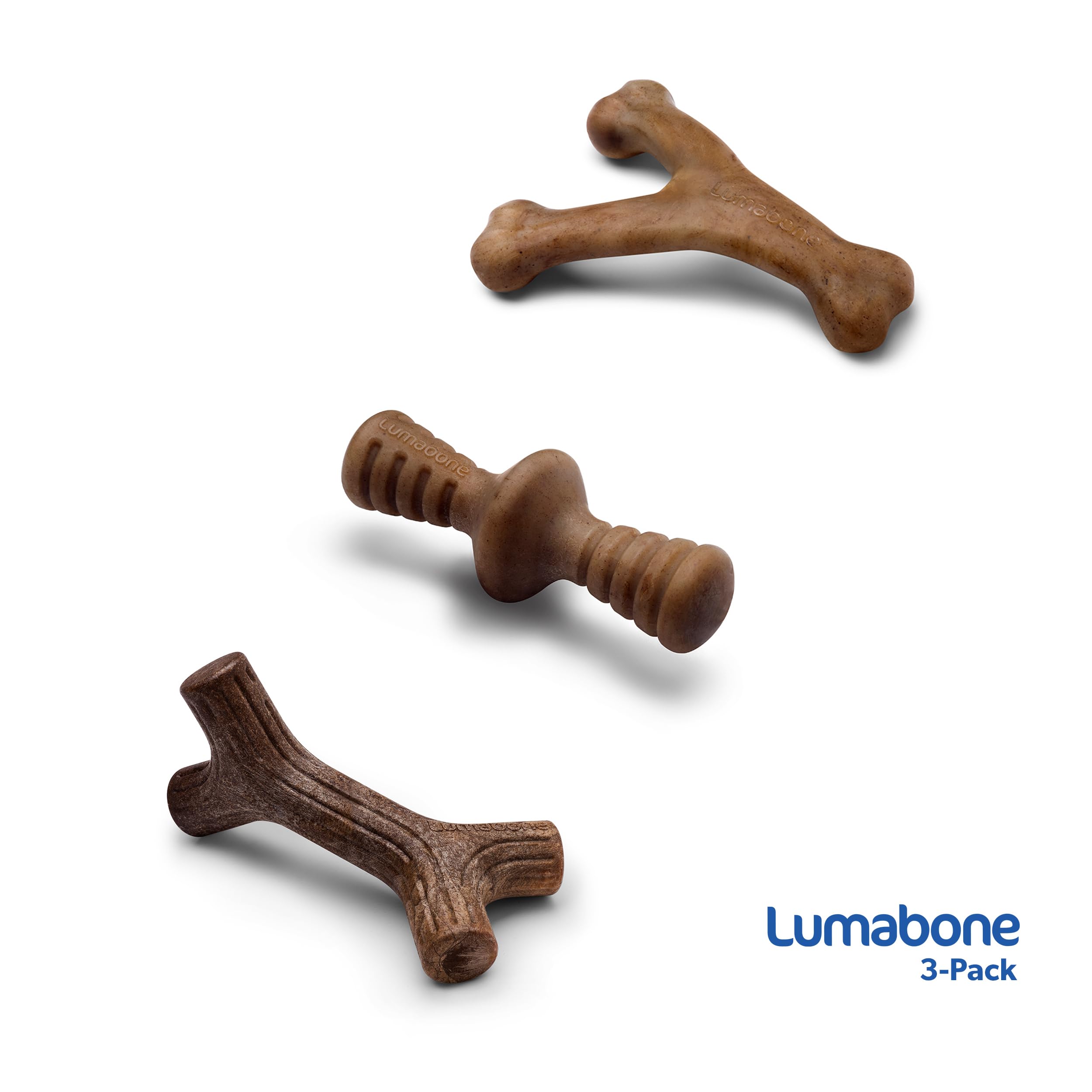 Lumabone Real Bacon Medium 3-Pack Durable Dog Chew Toys for Aggressive Chewers, Made in USA & Real Bacon 3-Pack Dog Toys for Aggressive Chewers,Wishbone, Dental Chew, Ring Bacon Medium