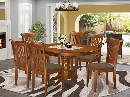 EAST WEST FURNITURE 7 PC Dining room set-Oval Dining Table with Leaf and 6 Dining Chairs
