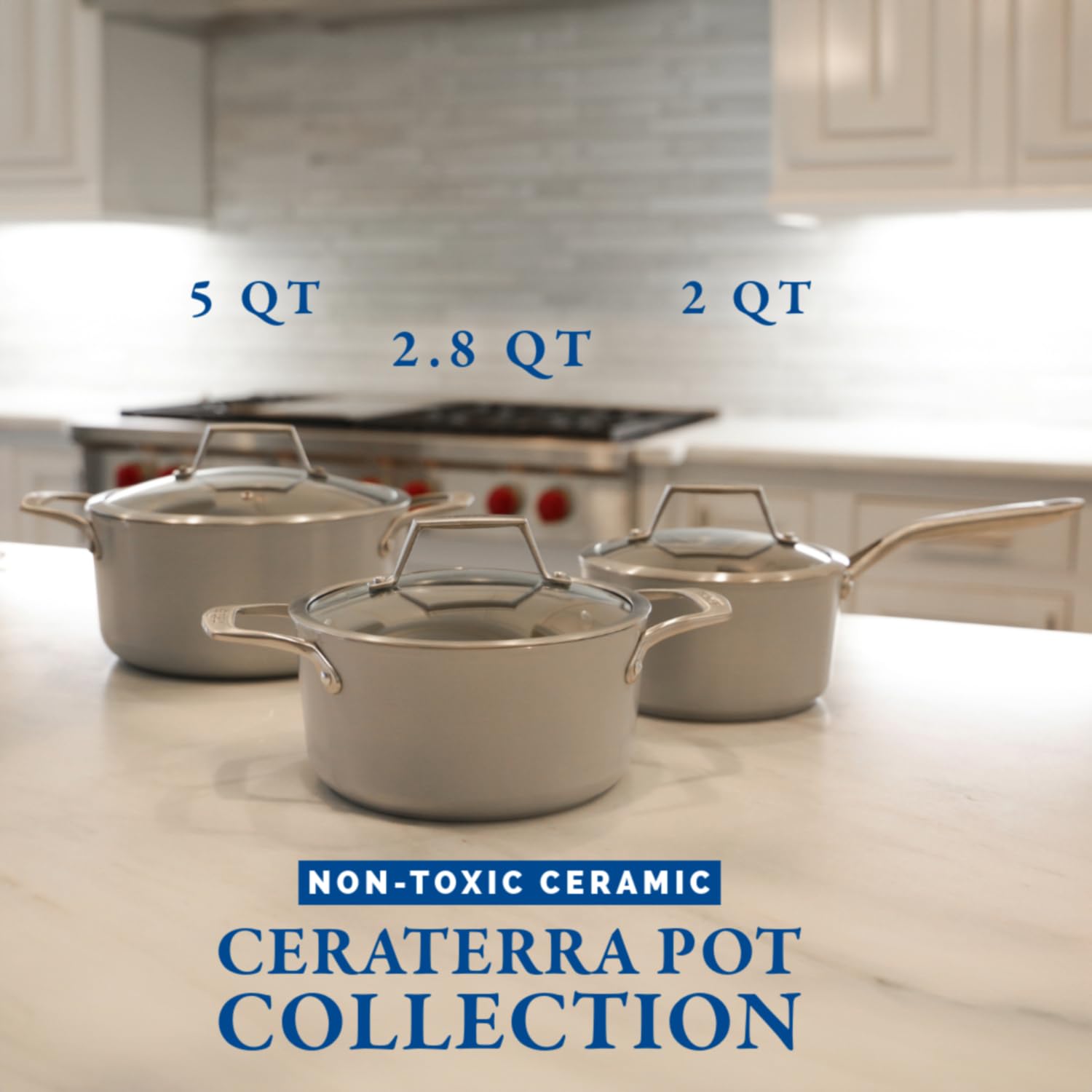 TECHEF - CeraTerra Collection, 2.8-quart Ceramic Nonstick Soup Pot with Glass Lid (PFAS, PTFE, and PFOA Free), Made in Korea (2.8-quart)