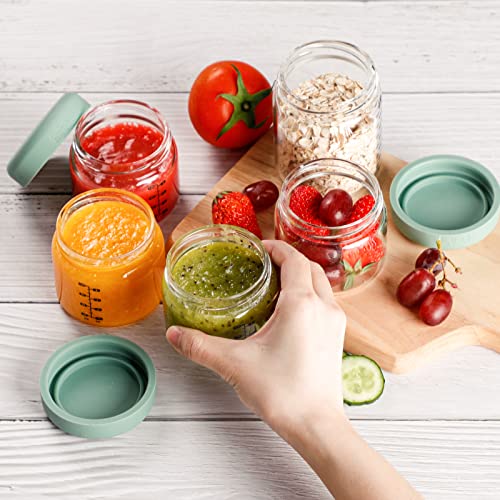 haakaa High Borosilicate Glass Baby Food Storage Jars with Silicone Lid-6 Set,4 oz Baby Food Storage Containers for Freezer&Microwave & Dishwasher Safe