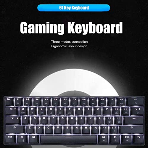 Kafuty-1 Mechanical Gaming Keyboard 60%, 61 Keys Backlit Mini Ergonomic Wireless/Wired Bluetooth Keyboard, for PS4 PC Mac Gamer, Typist, Travel (Black Shaft)