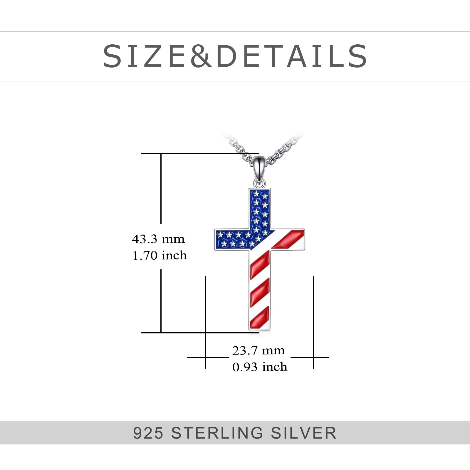 American Flag Cross Necklaces US Flag 925 Sterling Silver Patriotic Necklace Unisex