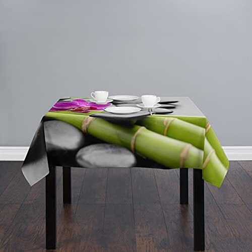 CyCoShower Tablecloth 53x53 inch Burlap Table Cloth Red Orchid with Black Basalt Stones on The Bamboo Ultra-Soft Table Runners for Dining,Kitchen,Wedding, Parties Outdoor Use