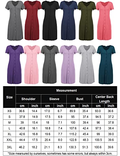 Ekouaer Women's Nightshirt Short Sleeve Button Down Nightgown V-Neck Sleepwear Pajama Dress, Grey, Large