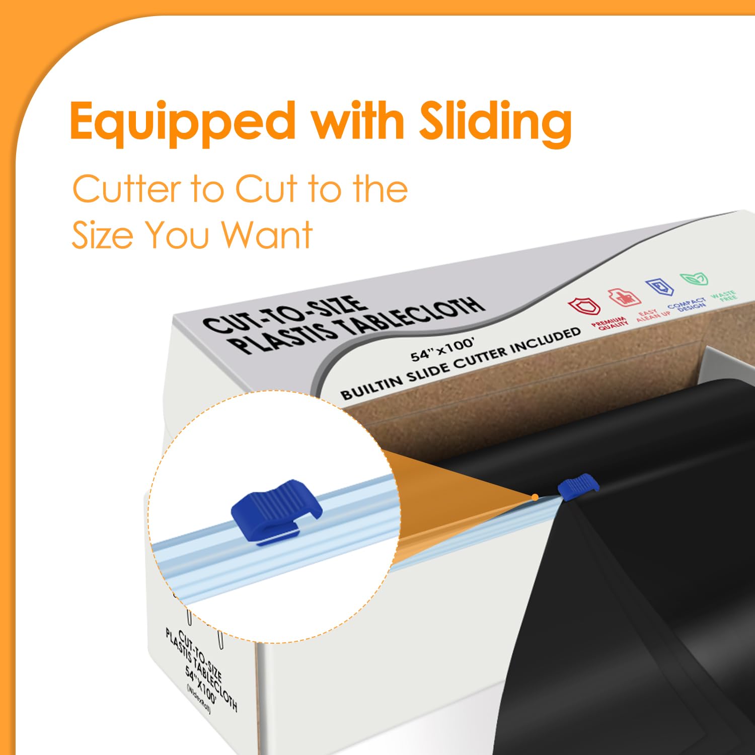Black Disposable Plastic Table Cloth Roll 54" X 100', Plastic Table Cover with Cutter Box, Cut to Size Disposable Tablecloth for Parties