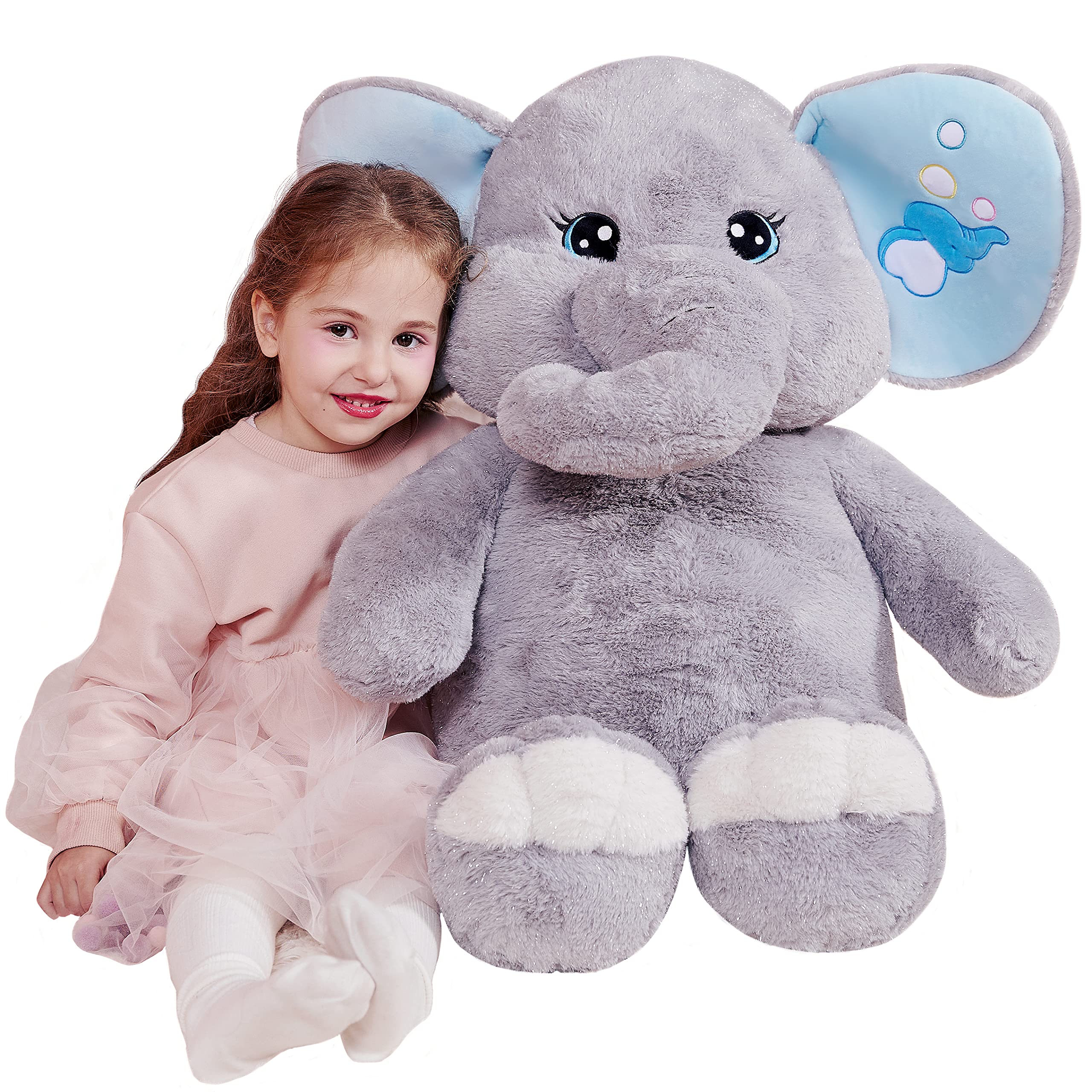 IKASA Giant Elephant Stuffed Animal Plush Toy,Large 30" Cute Jumbo Soft Toys,Huge Big Size Fluffy Plushy Fat Oversized Plushie,Gifts for Kids