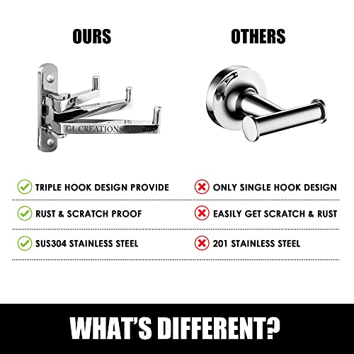 GL Creations Coat Hanger Wall Hooks | Towel Hooks Hanger for Bathroom | Stainless Steel Towel Hook | Folding Hooks for Wall β3.7 x 0.98 x 2.7