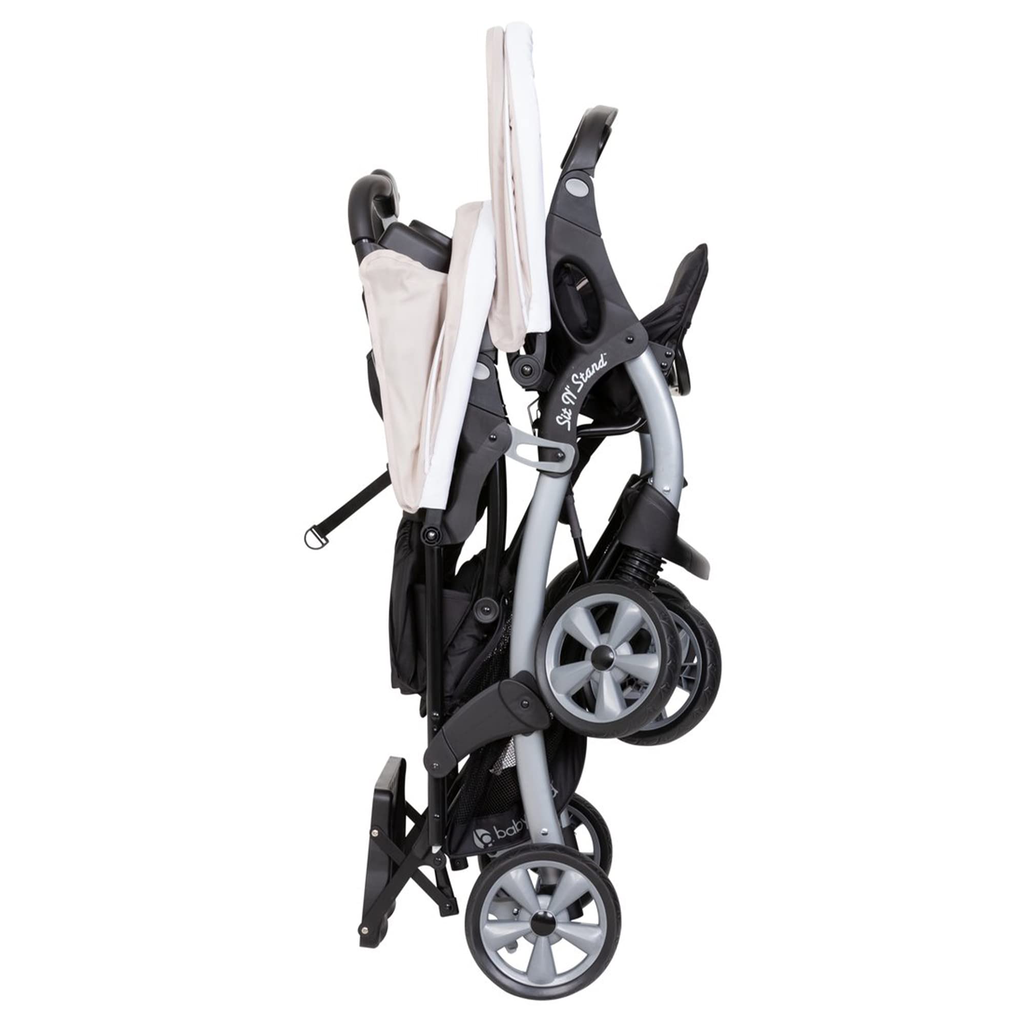 Baby Trend Sit N' Stand Easy Fold Travel Double Toddler and Newborn Stroller & 2 Single Infant Car Seat Combo Set, w/ Safety Harnesses & Cover, Khaki