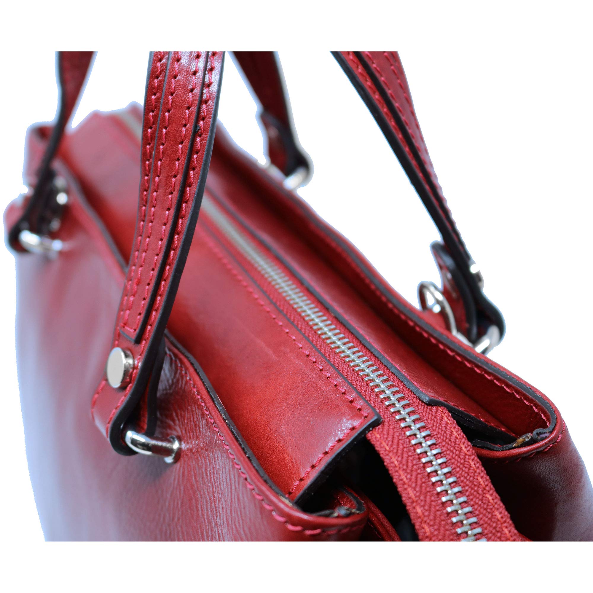 Floto Sesto Women's Leather Handbag with Crossbody Strap (Tuscan Red)