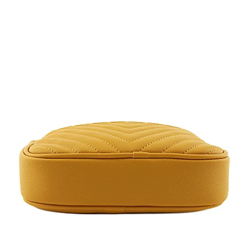 FashionPuzzle Chevron Quilted Crossbody Camera Bag with Chain Strap and Tassel (Mustard) One Size