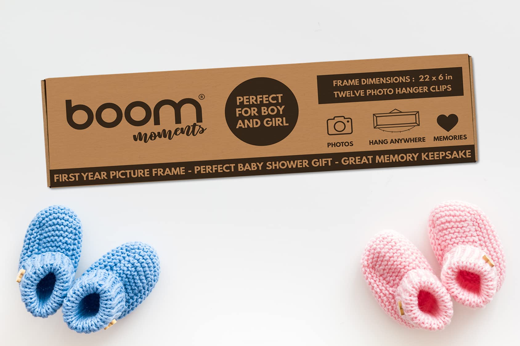 Baby´s First Year Frame | Awesome Gift for Expecting Parents | Hang Picture Frame for Photo Memories | Newborn Keepsake Frame (22 x 5 Inches)