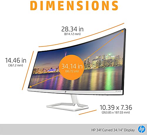 HP 34f 34” Curved Monitor with AMD FreeSync Technology | Ultra-Wide Quad HD Resolution (3440 × 1440p), IPS Display, and 3-Sided Low Bezel, 1-Yr Warranty (6JM50AA)