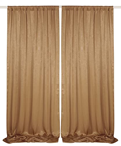 Cytdkve 2 Panels 4.8 Feet x 10 Feet Gold Brown Velvet-Like Wedding Backdrop Curtain Drapes, Silky Soft Window Curtains Panels for Wedding Ceremony Birthday Party Decorations
