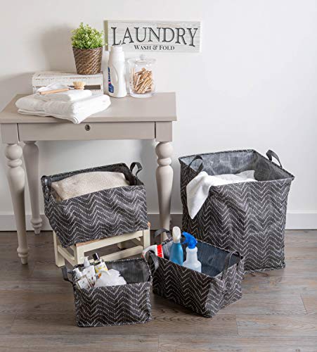 DII Collapsible Waterproof Chevron Laundry Bins, Medium Rectangle, Black/White, 2 Piece