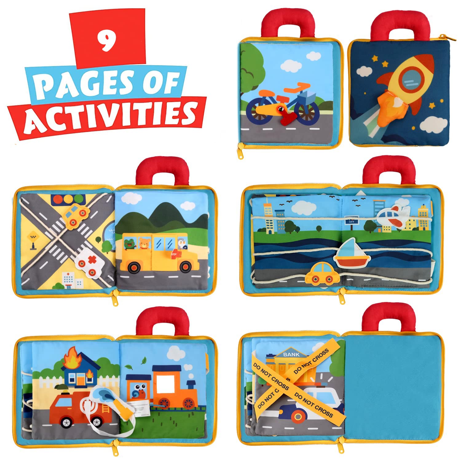 Felt Quiet Books - 9 Kinds Vehicle Identify Skill Boys and Girls, Ultra Soft Baby Book Touch and Feel Cloth Book, 3D Books Fabric Activity for Babies /Toddlers, Learning to Sensory Book、Busy Book