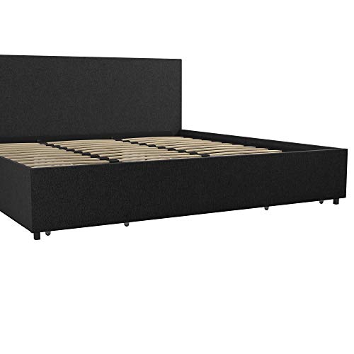 Novogratz Kelly Bed with Storage, King, Dark Gray Linen