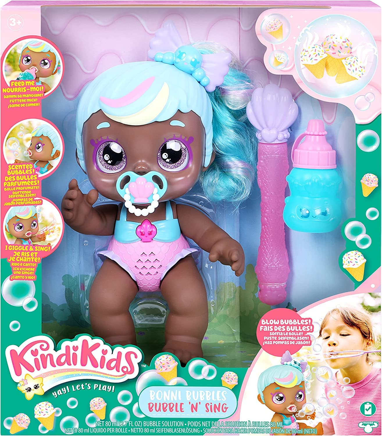 Kindi Kids Electronic 6.5" Doll and 2 Accessories - Bonni Bubbles Bubble 'N' Sing