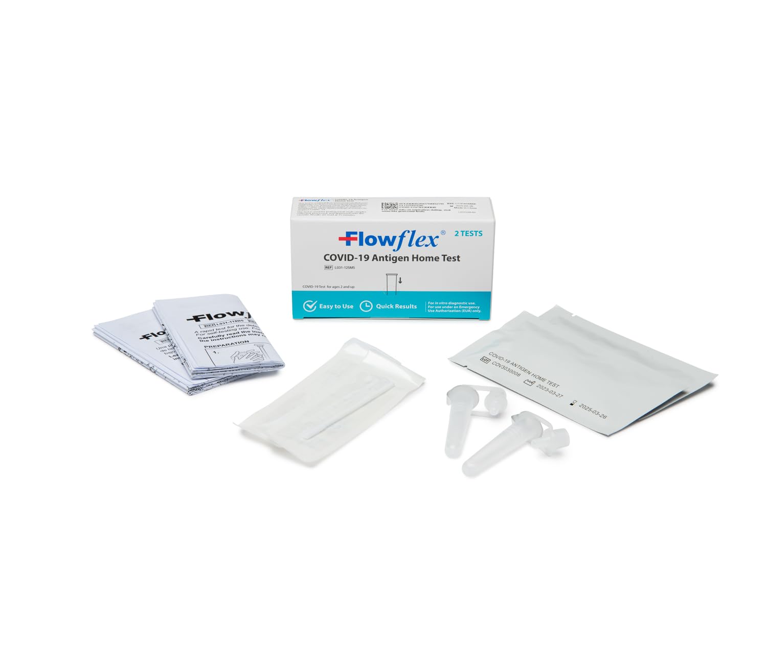 Flowflex COVID-19 Antigen Home Test kit, 1 Pack, 2 Tests Total. FDA EUA Authorized OTC at-Home Self-Test, Non-invasive Nasal Swab, Easy to Use and No Discomfort, Results in 15 Minutes